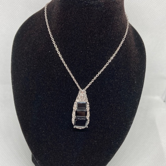 Jewelry | Karis Collection Thai Black Spinel 3 Emerald Cut Stone Pendant W Chain J74 | Poshmark